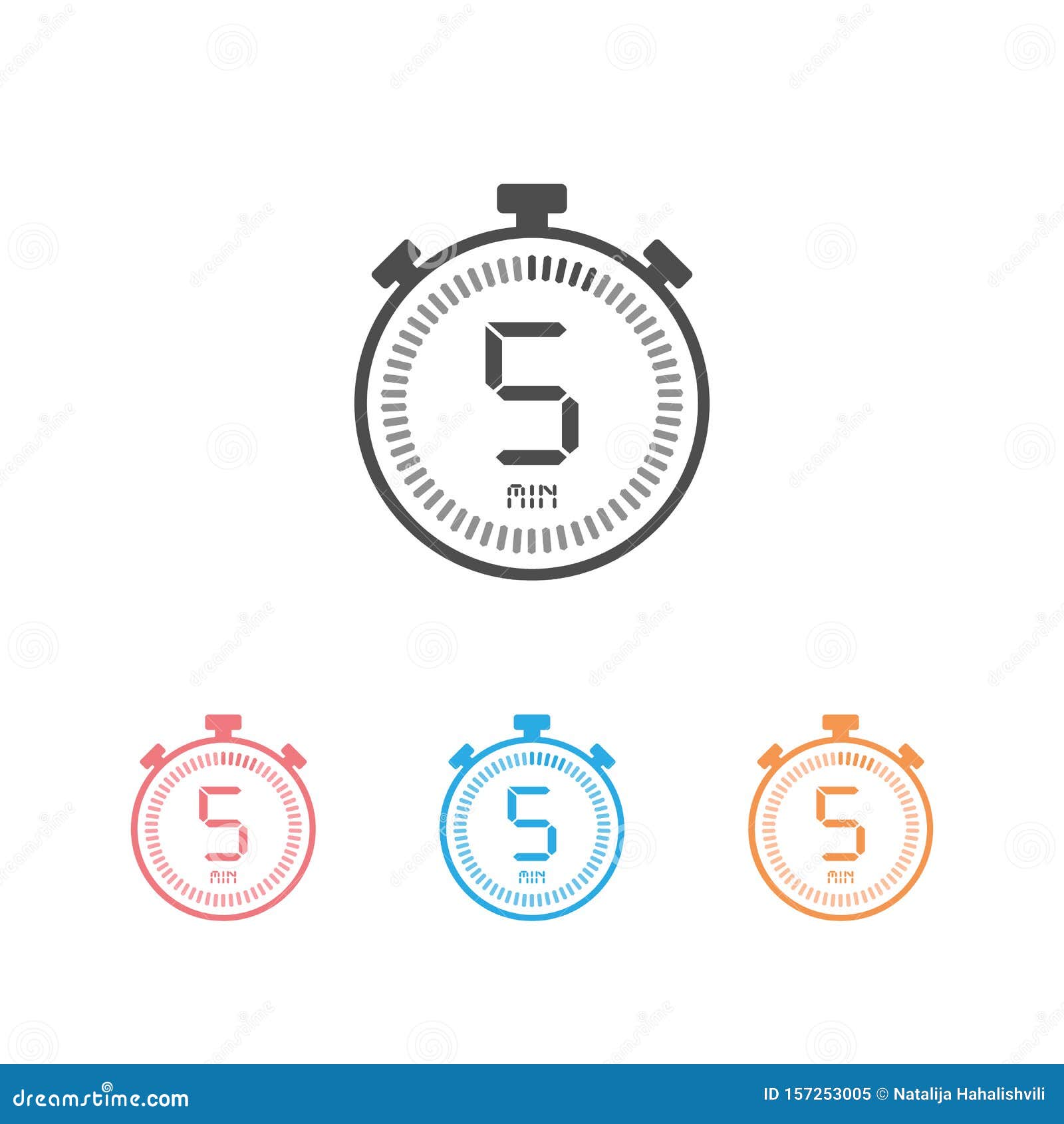 The 5 Minutes, Stopwatch Vector Icon Set, Digital Timer. Clock and ...