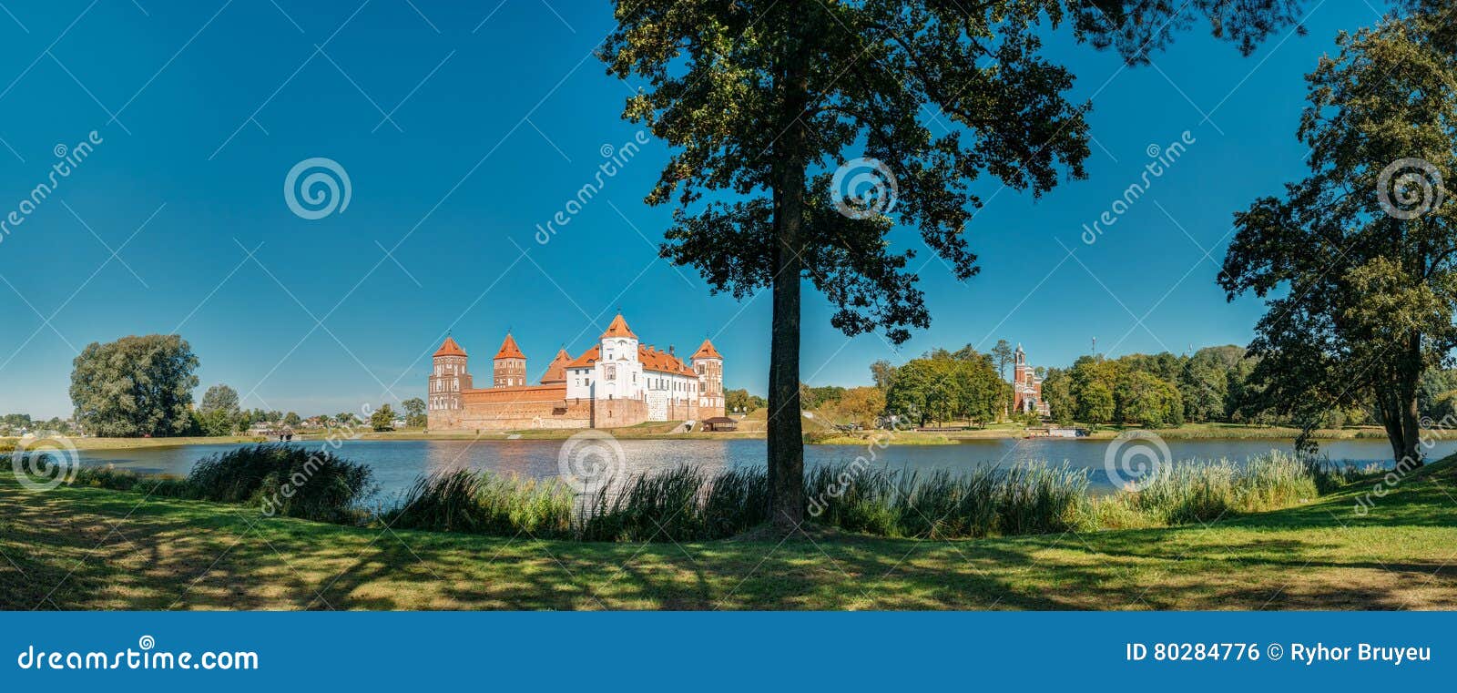 Mir Belarus. Picturesque Panoramic View of Mir Castle Complex Fr Stock ...