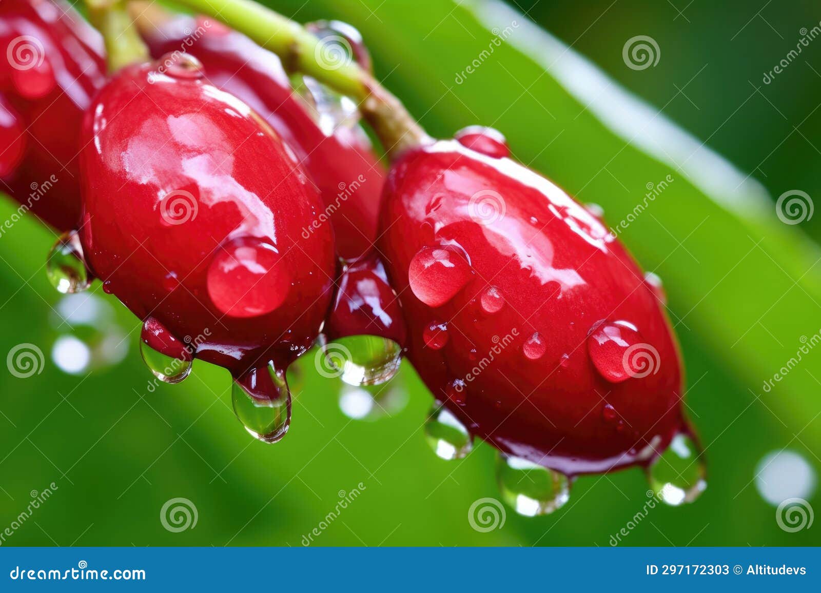Red Miracle Fruit On The Tree With Green Leaves, Isolated With Blurred ...