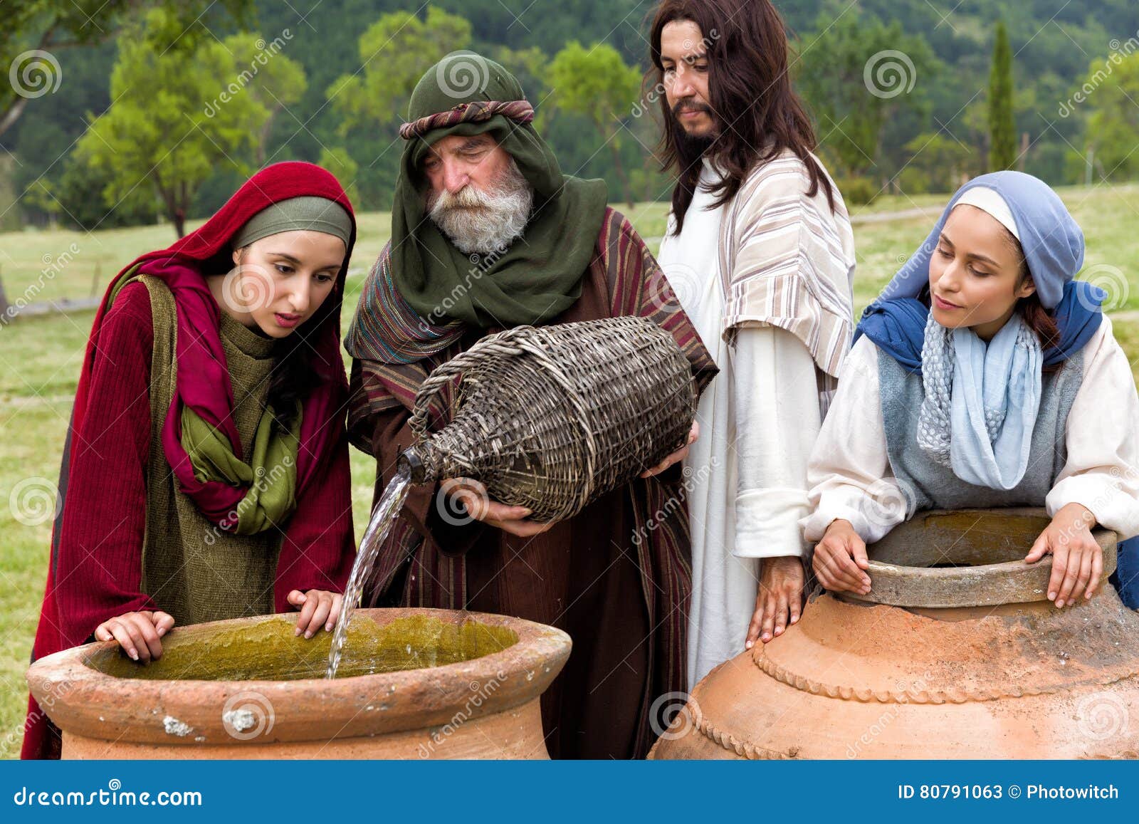 Miracle of water into wine stock image. Image of scene - 80791063