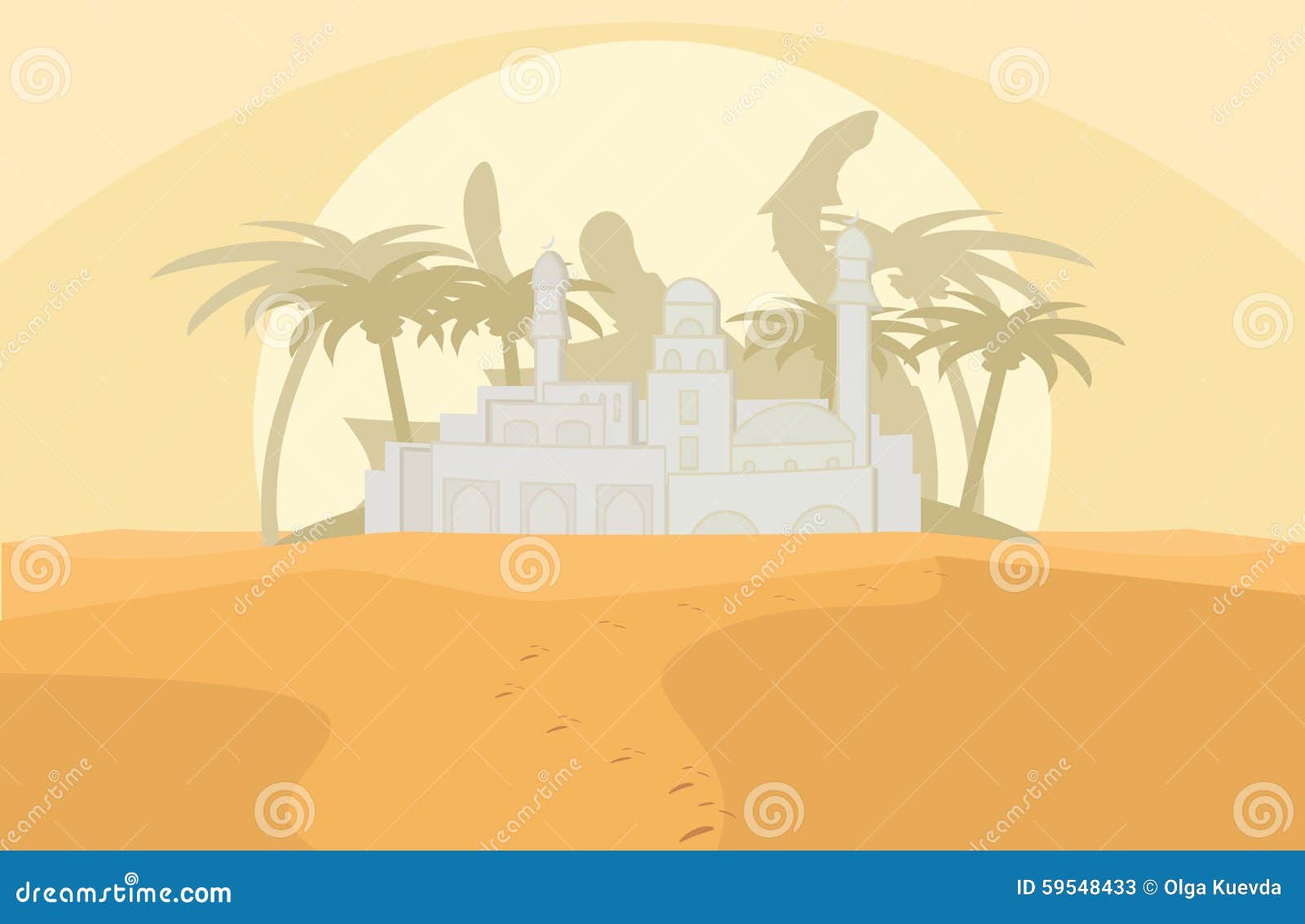 Mirage in a desert stock vector. Illustration of oasis - 59548433