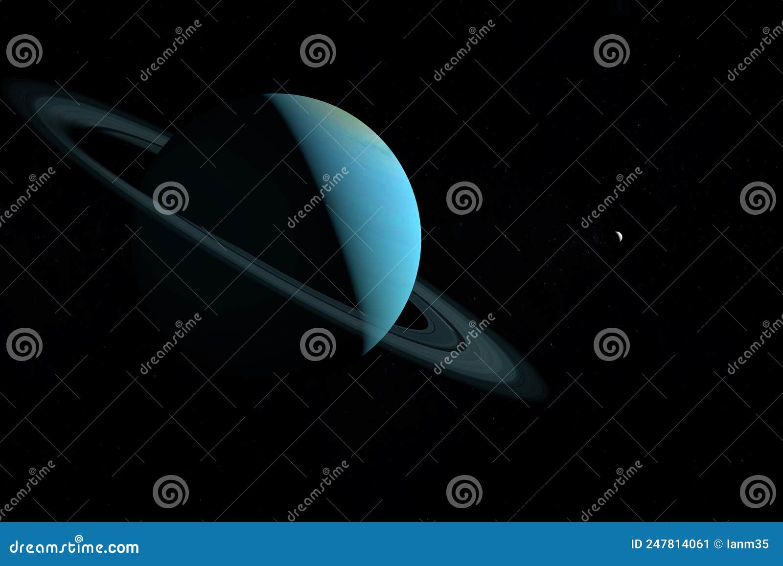 Satellite Miranda Orbiting Around Uranus Planet in the Outer Space. 3d ...