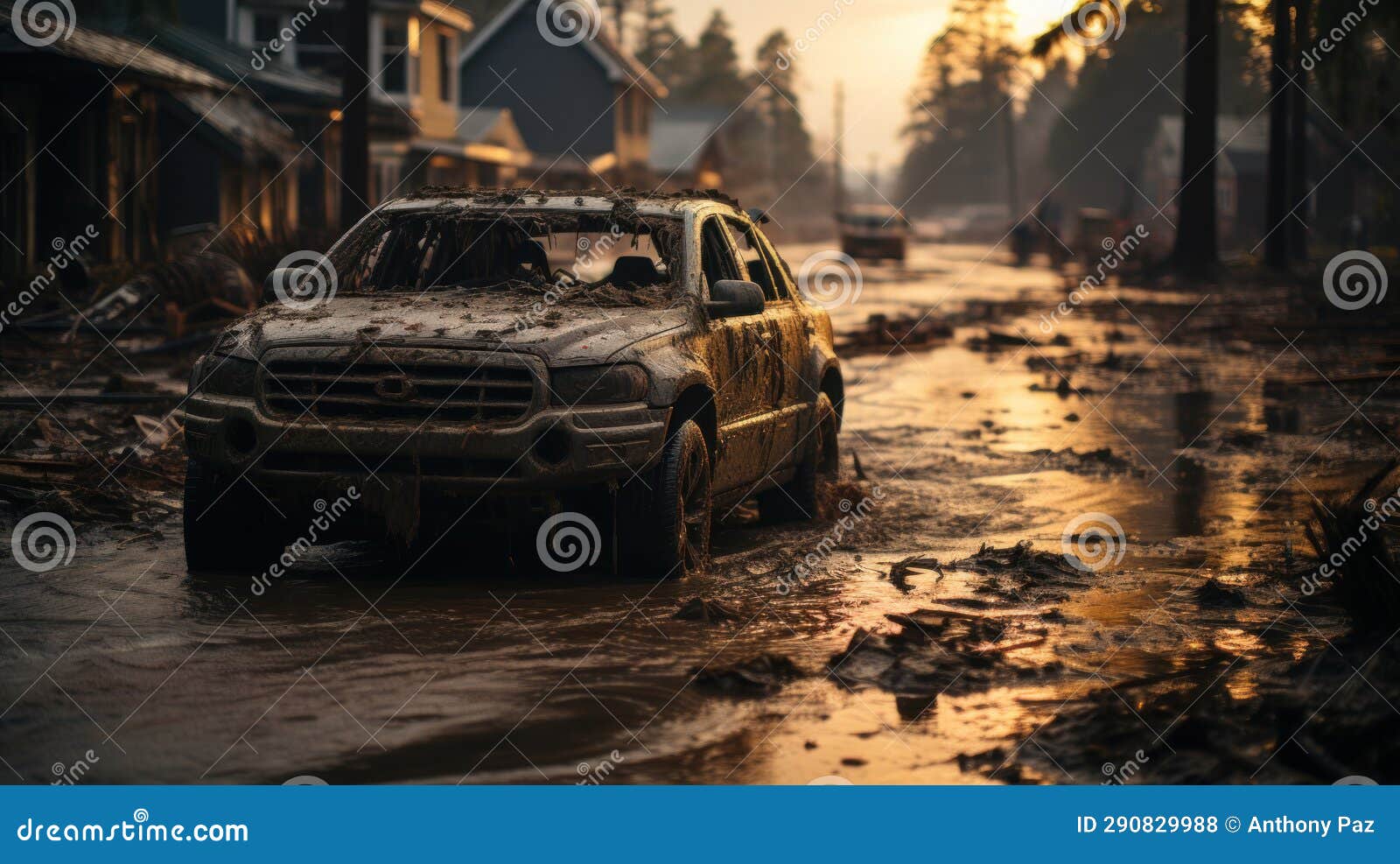 Mired in Mud: Climate Change-Induced Floods Engulf Vehicles. Generative ...