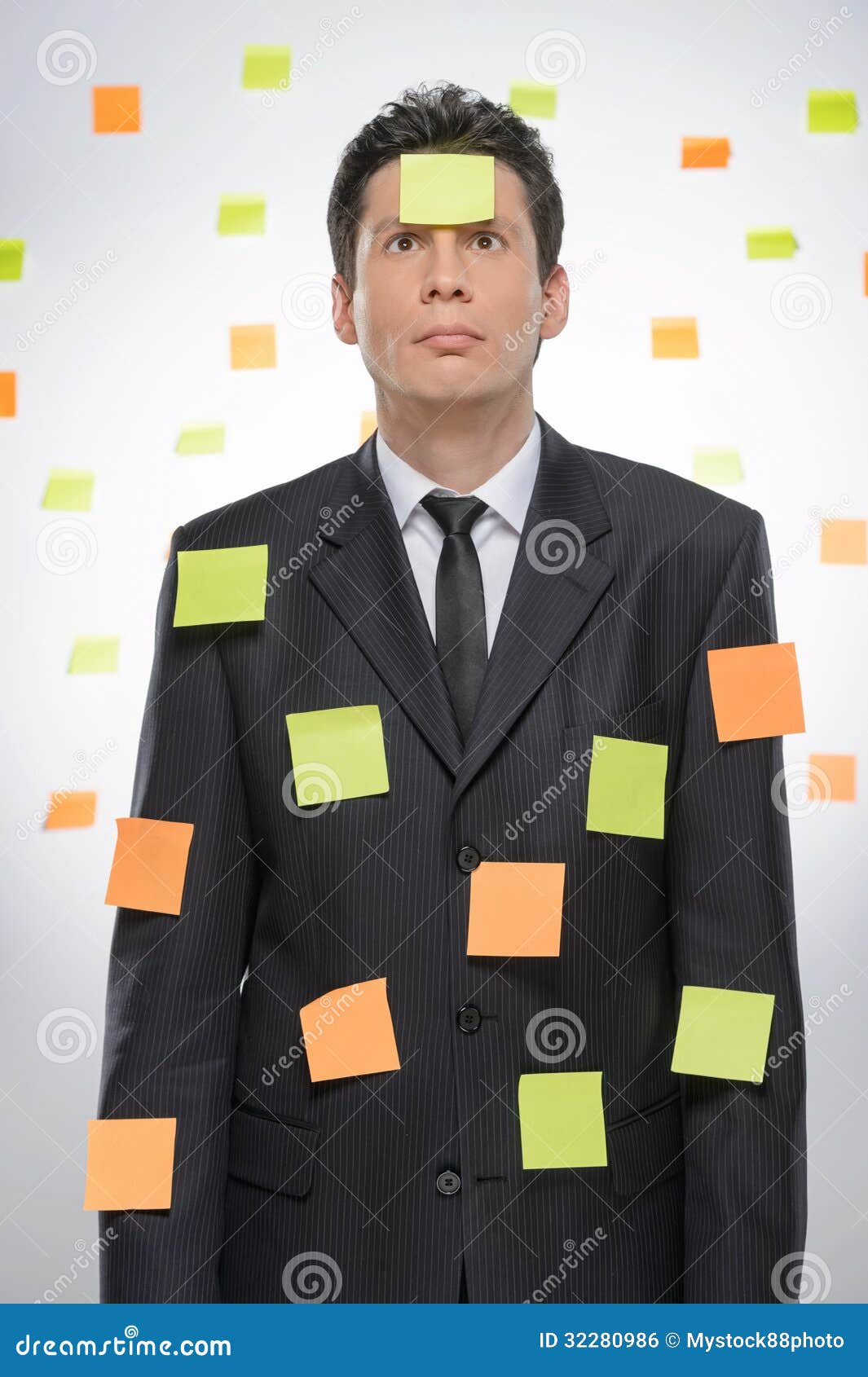 Mired in Work. Frustrated Businessman Covered with the Adhesive Stock ...