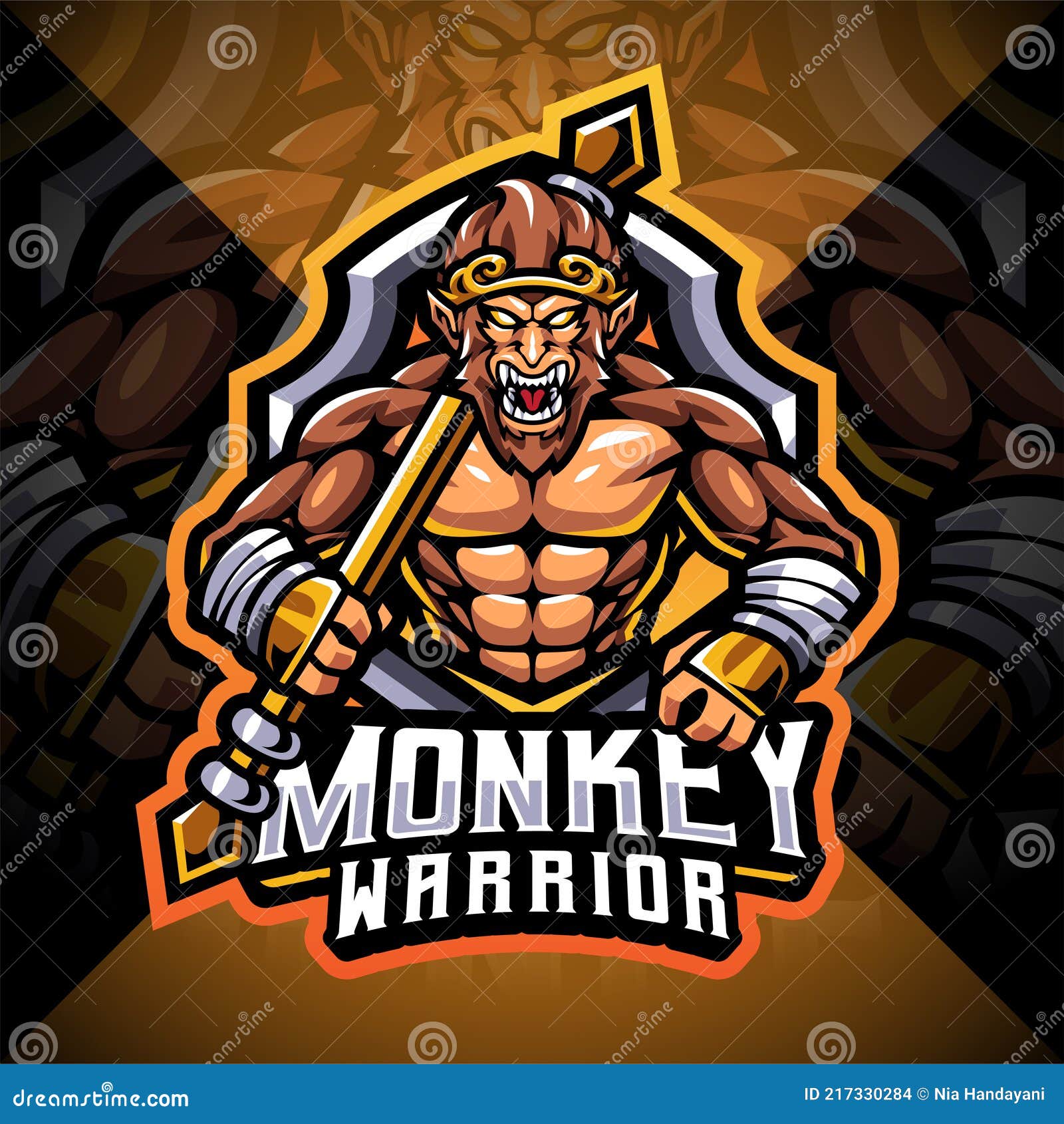 Monkey Warrior Esport Mascot Logo Design Stock Vector - Illustration of ...