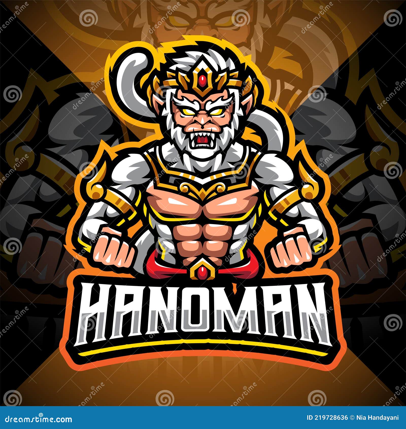 Hanoman Esport Mascot Logo Design Stock Vector - Illustration of emblem ...