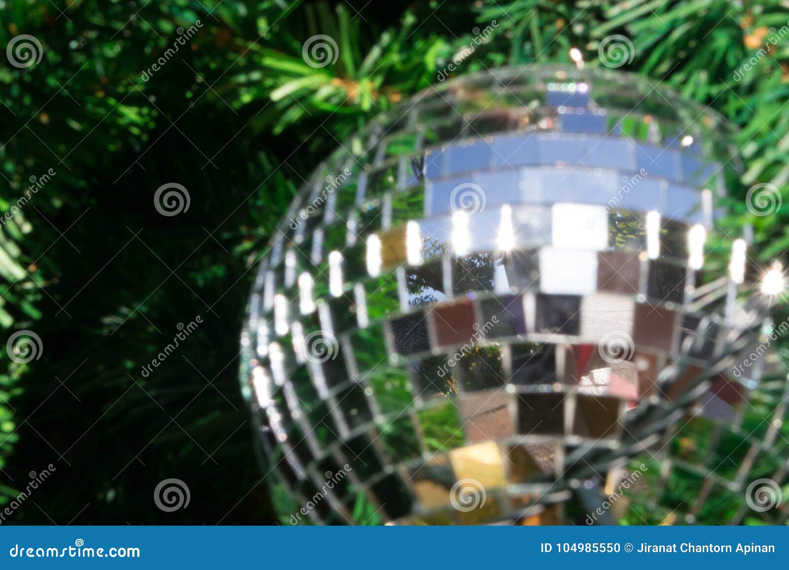Mirror Ball on Christmas Tree with Sparkle Reflection Stock Photo ...