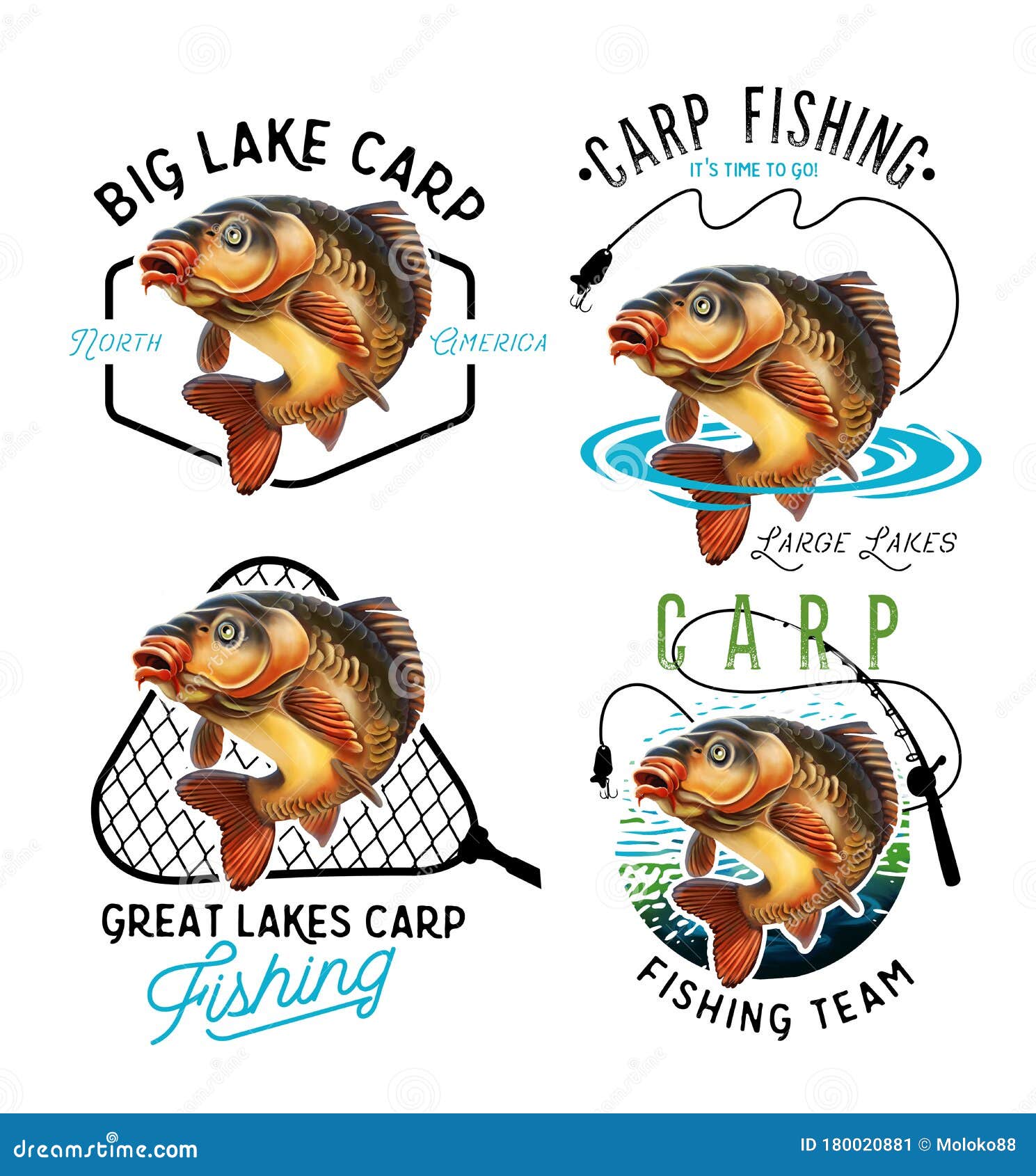 Mirror Carp Emblems. Isolated On White Background. Cartoon Vector ...