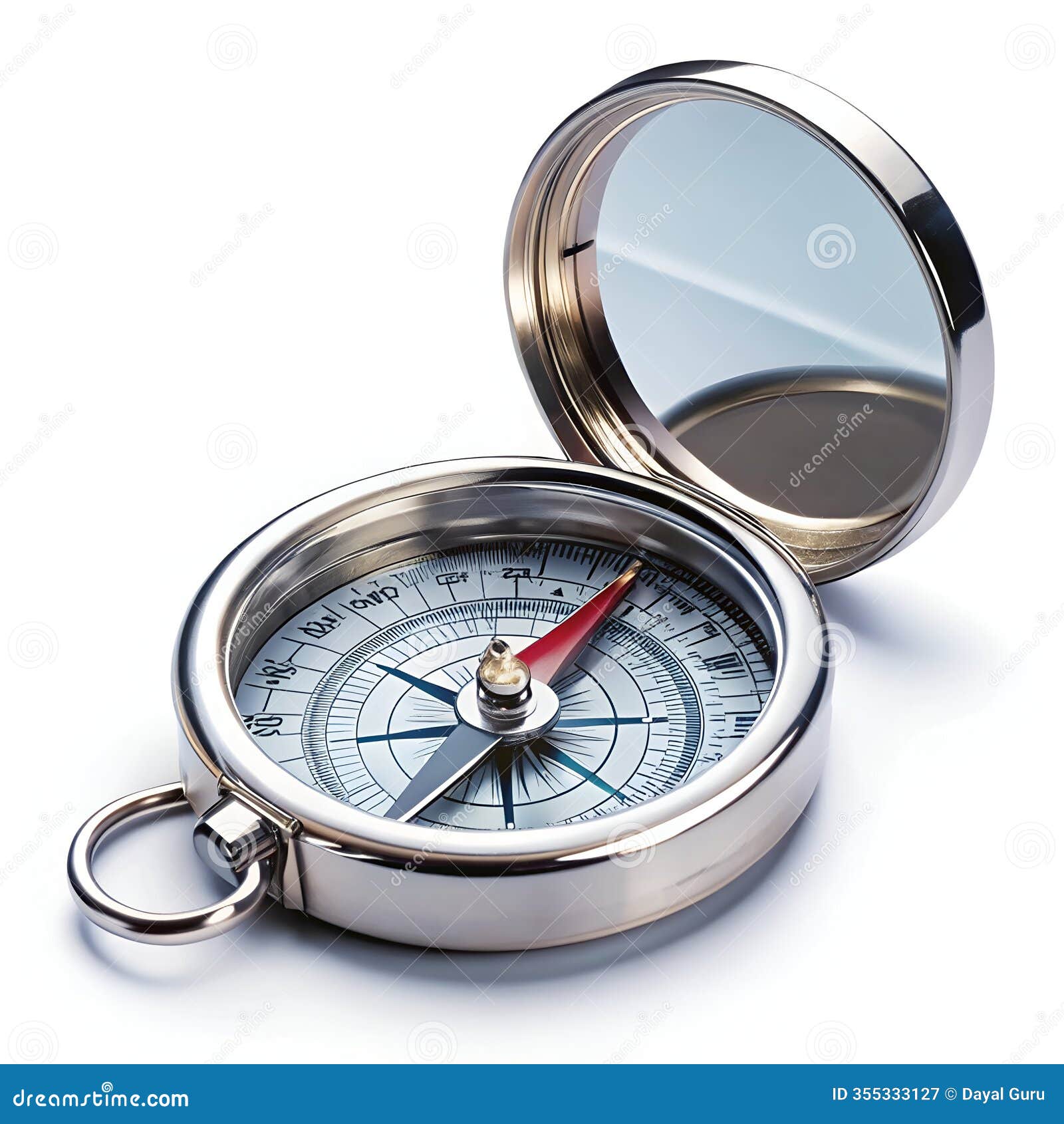 Mirror Compass Open Isolated on White Background, Navigation Tool Stock ...
