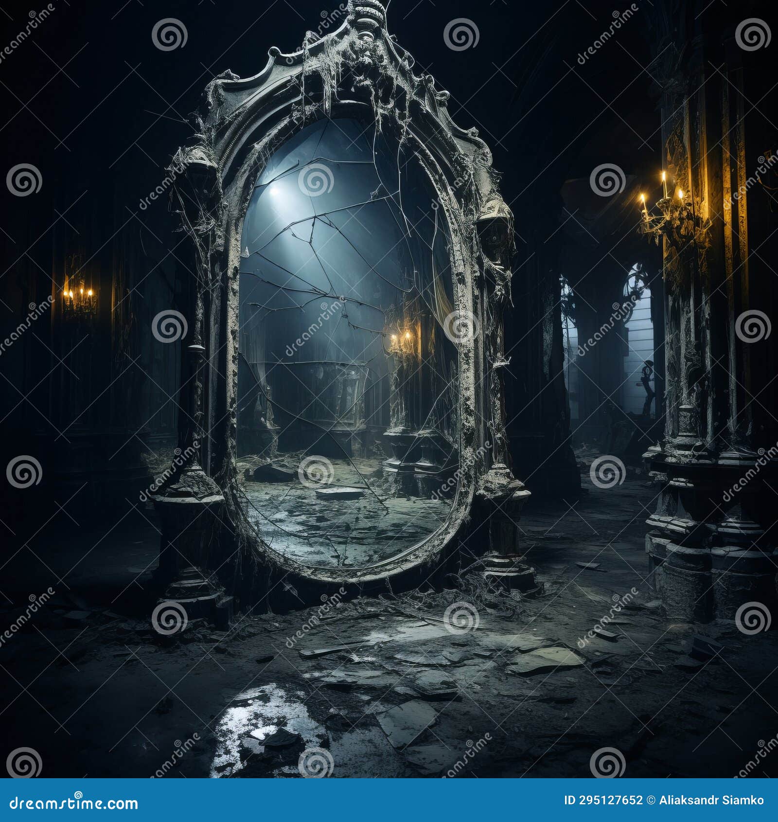 A mirror in dark room stock illustration. Illustration of aged - 295127652