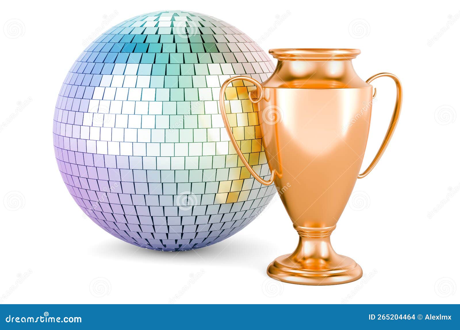Mirror Disco Ball with Gold Trophy Cup Award, 3D Rendering Stock ...