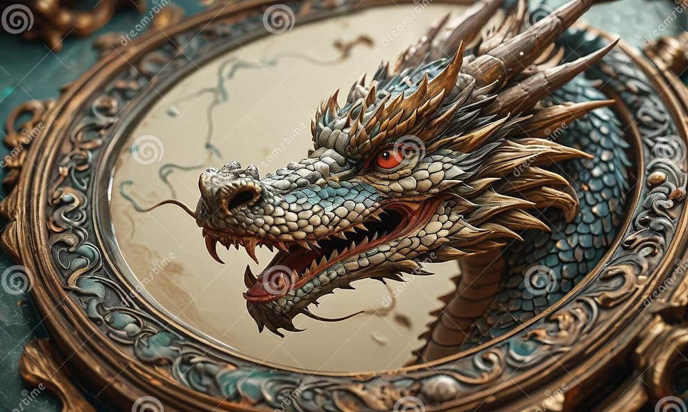 Mirror with dragon on it stock illustration. Illustration of animal ...