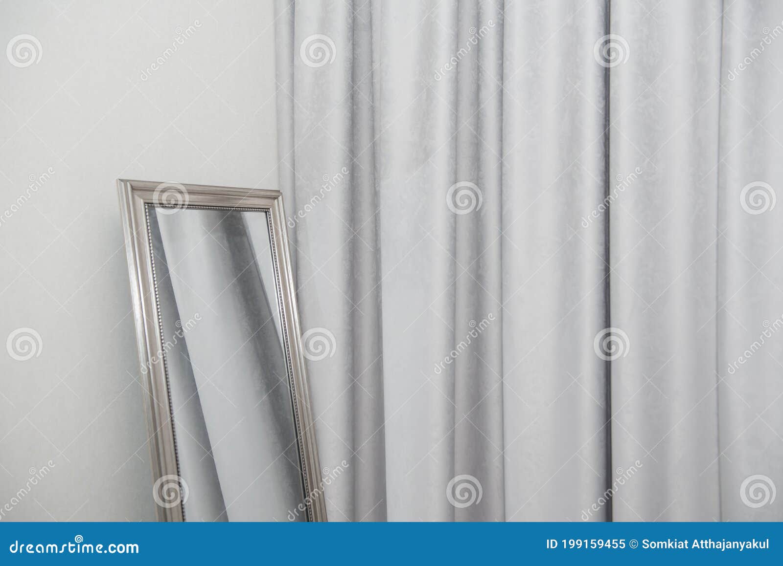 Mirror and Elegant Curtains in Living Room. Stock Image - Image of ...