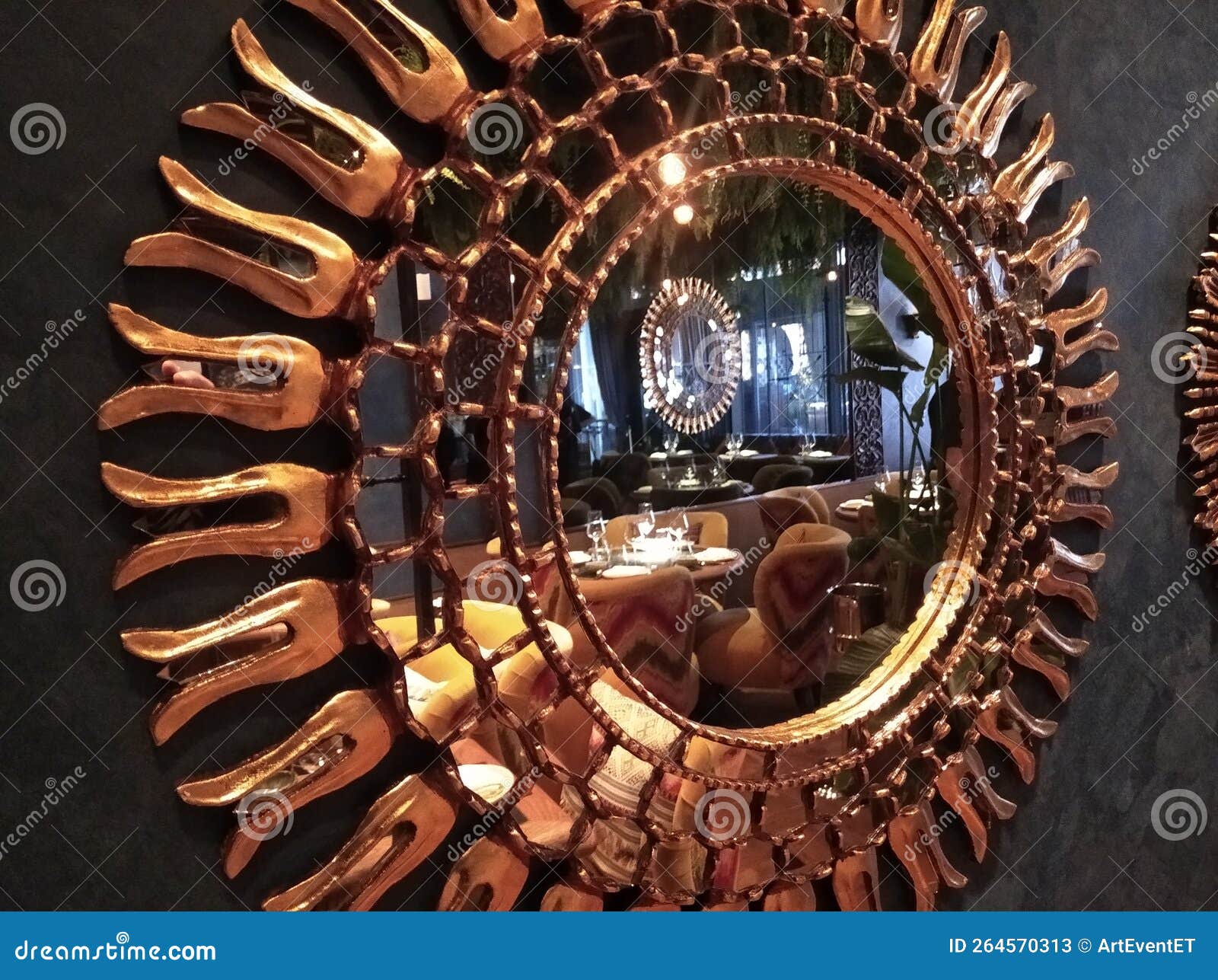 Mirror in Form of the Sun in Bronze Frame. Reflection of a Luxury ...