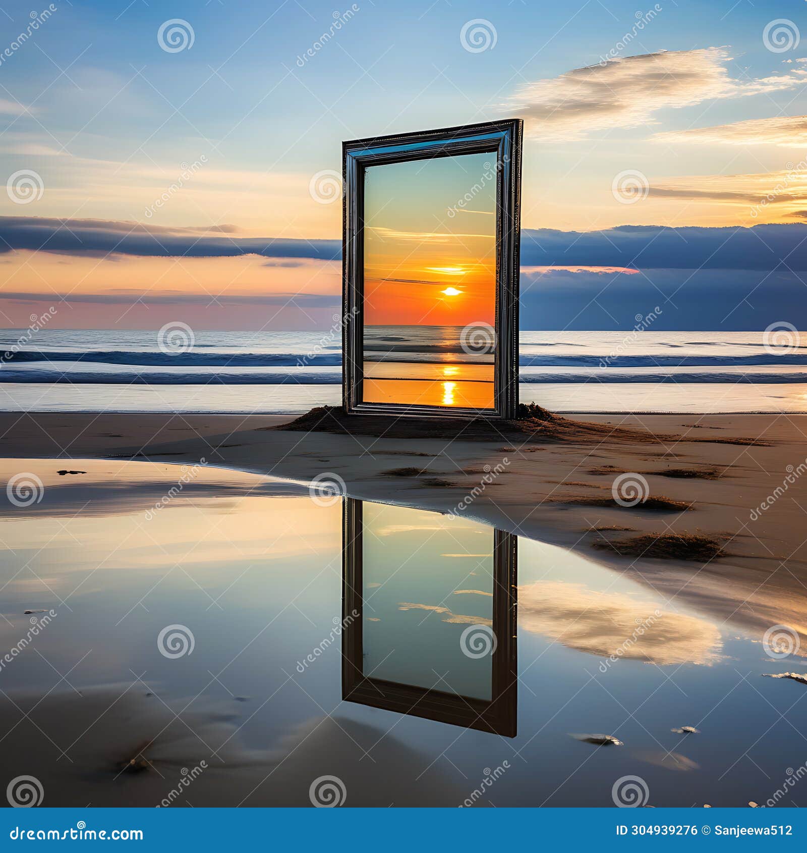 Mirror Frame with Sunset Over the Sea Stock Photo - Image of beach ...