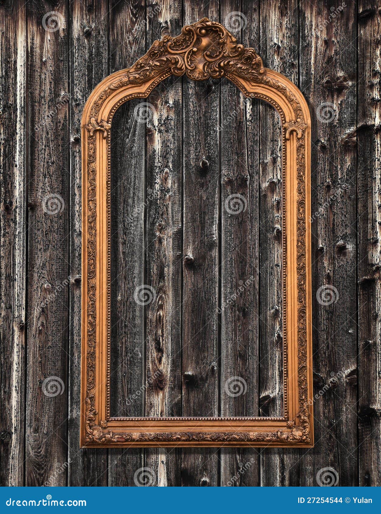 Mirror Frame on a Wooden Wall Stock Photo - Image of decorative ...