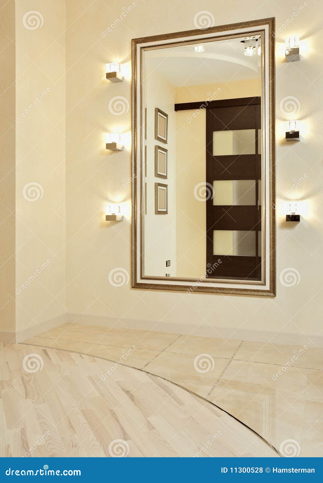 Mirror in Golden Frame in Beige Anteroom Stock Photo - Image of parquet ...