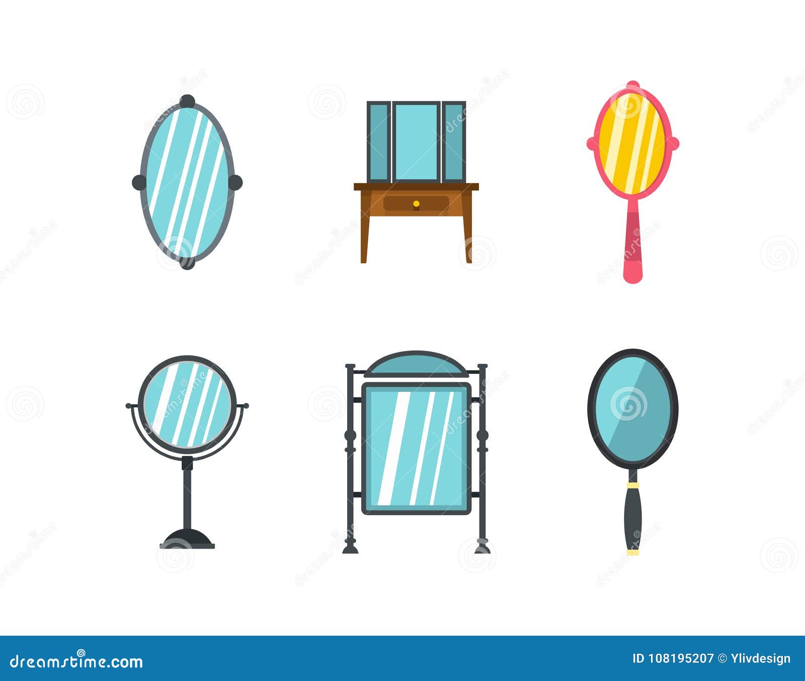 Mirror Icon Set, Flat Style Stock Vector - Illustration of mirror ...