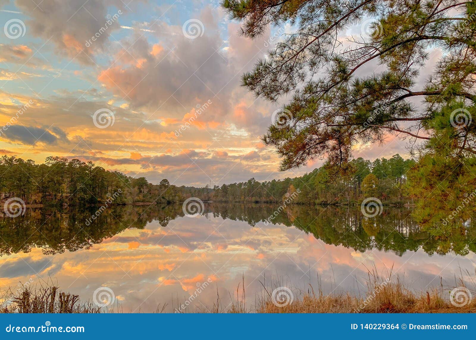 Mirror Lake Reflection in Fall with Trees and Clouds Stock Photo ...