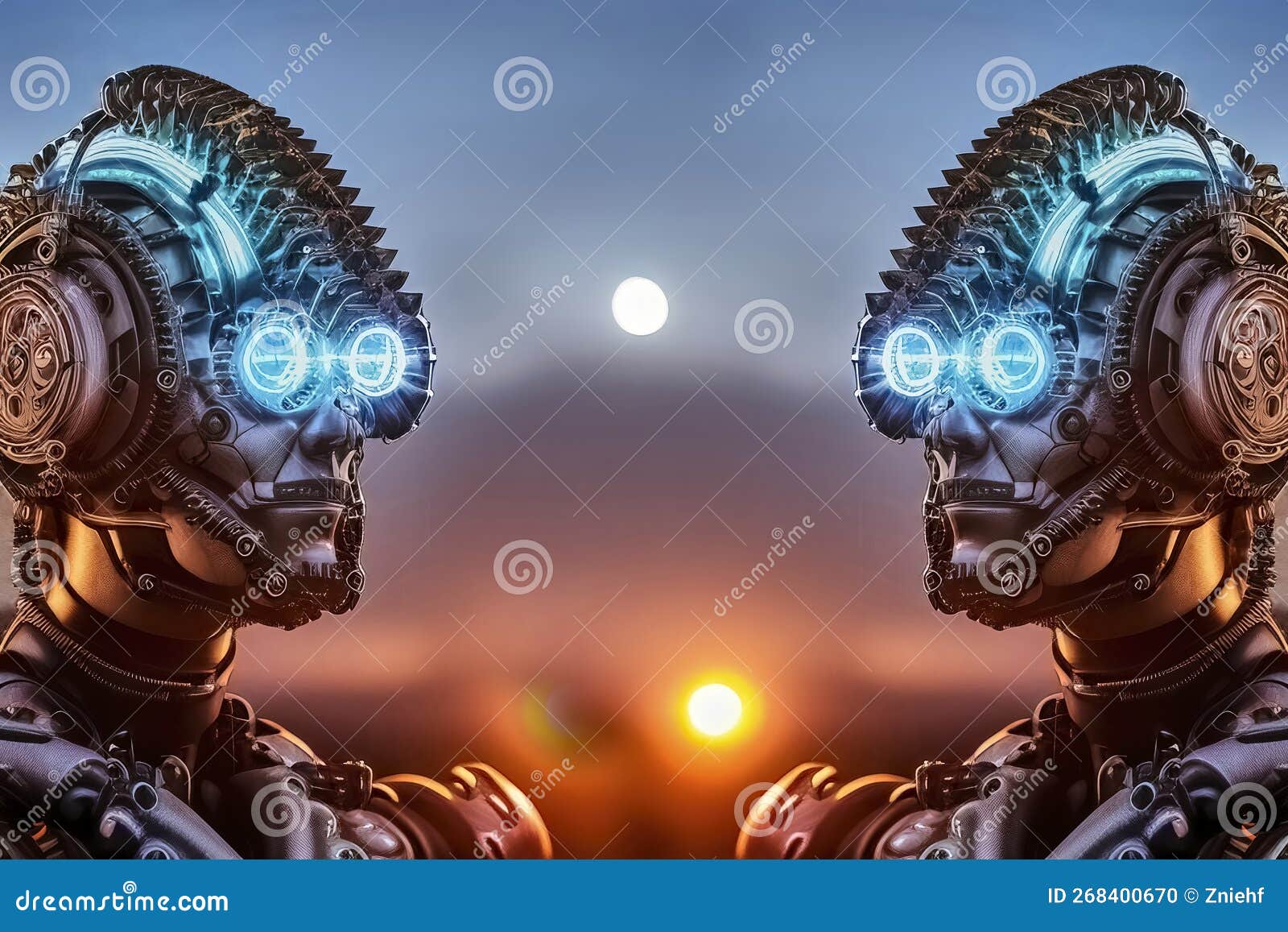 Mirror-like Double Portrait of Two Cyborgs with Biomechanical Implants ...
