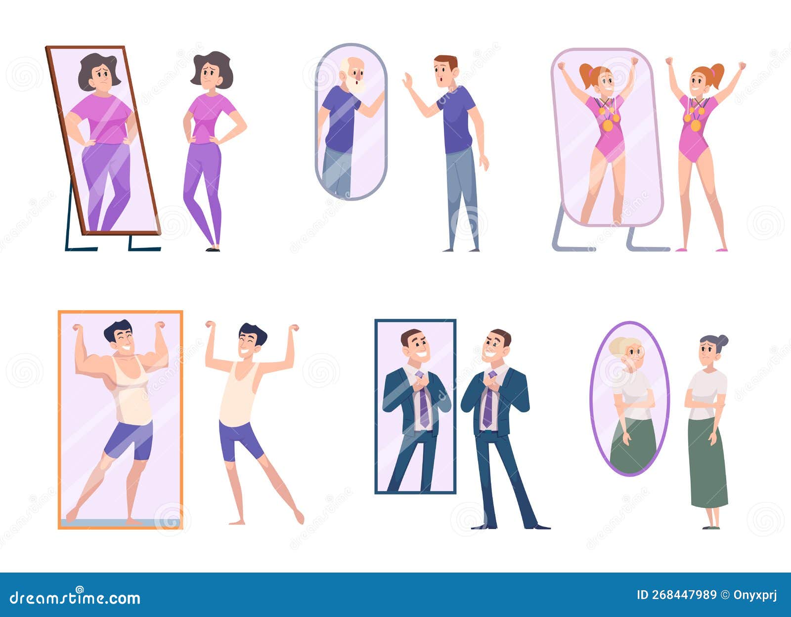 Mirror Looking. Man and Woman Self View in Reflection Egocentric ...