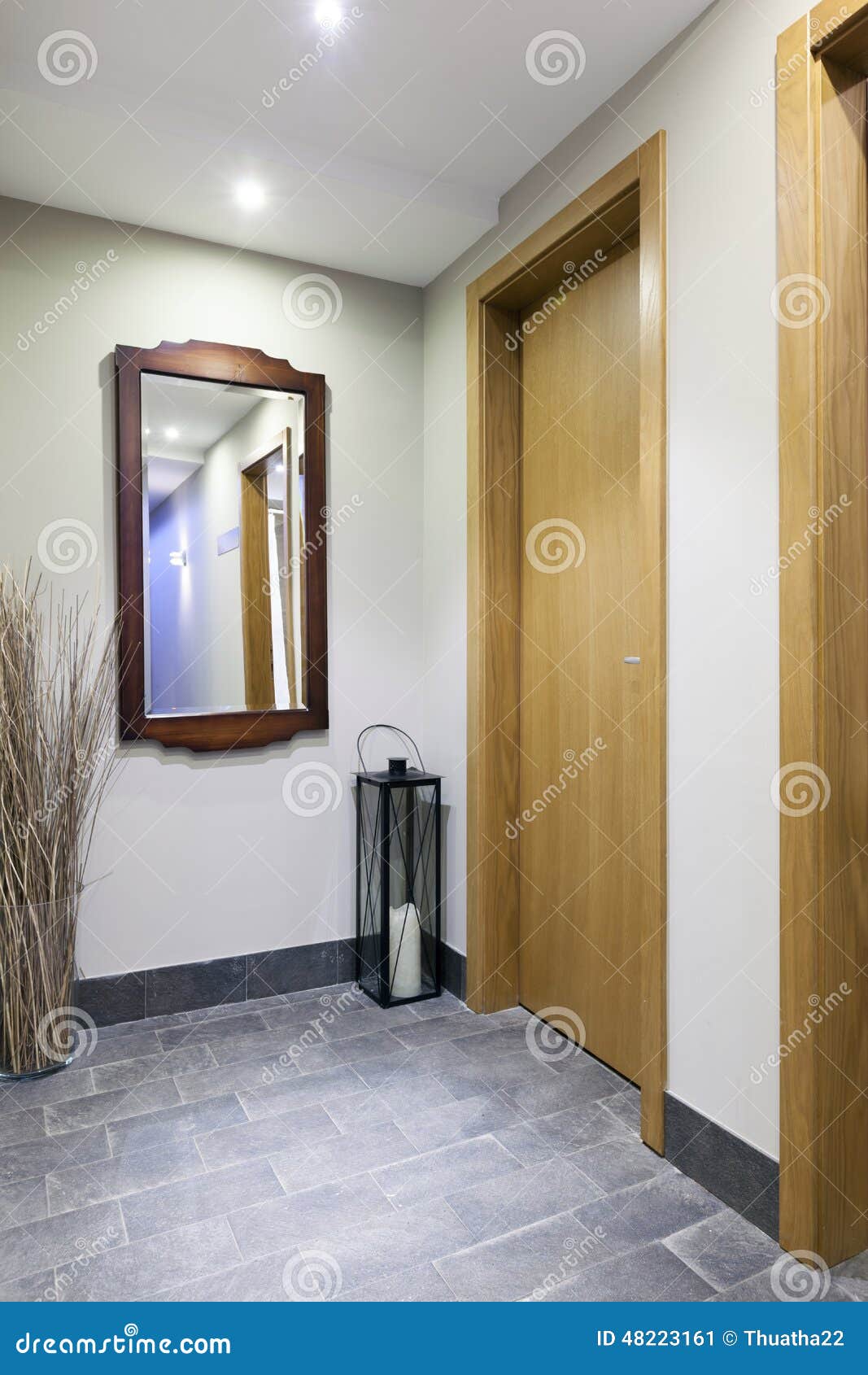 Mirror in Modern Hotel Corridor Stock Image - Image of door, wood: 48223161