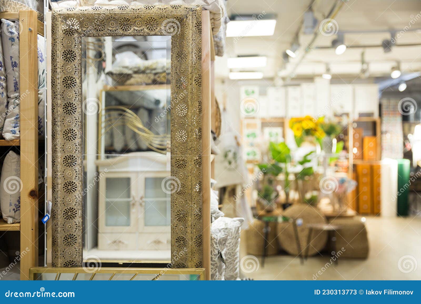 Mirror in Original Design Frame in Hardware Store Stock Image - Image ...