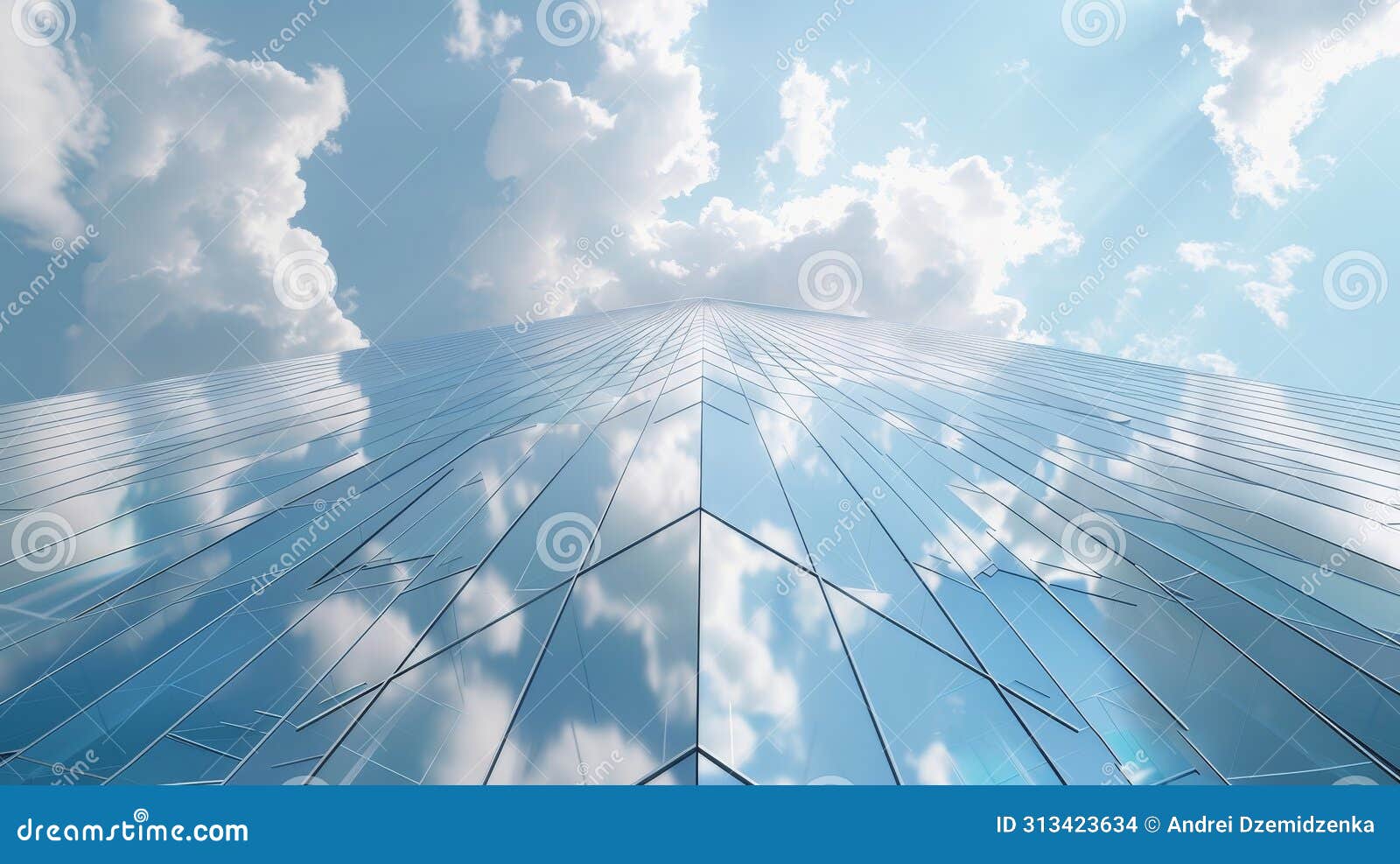 Mirror Pyramid Skyscraper with a White Cloudy Sky and Abstract ...