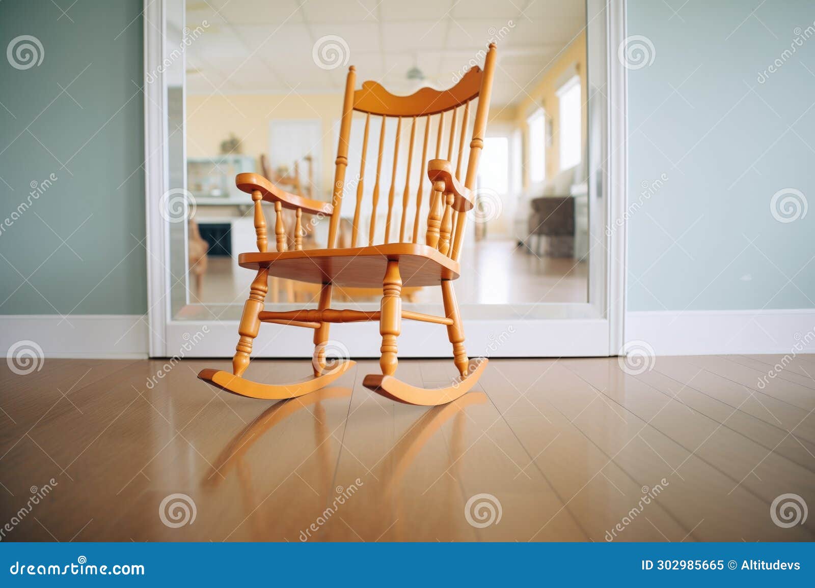 A Mirror Reflecting an Empty Rocking Chair Moving by Itself Stock ...