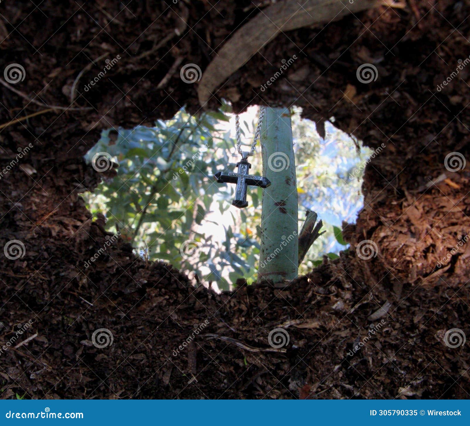 The Mirror is Reflecting a Leaf in the Forest Ground with a Cross Stock ...