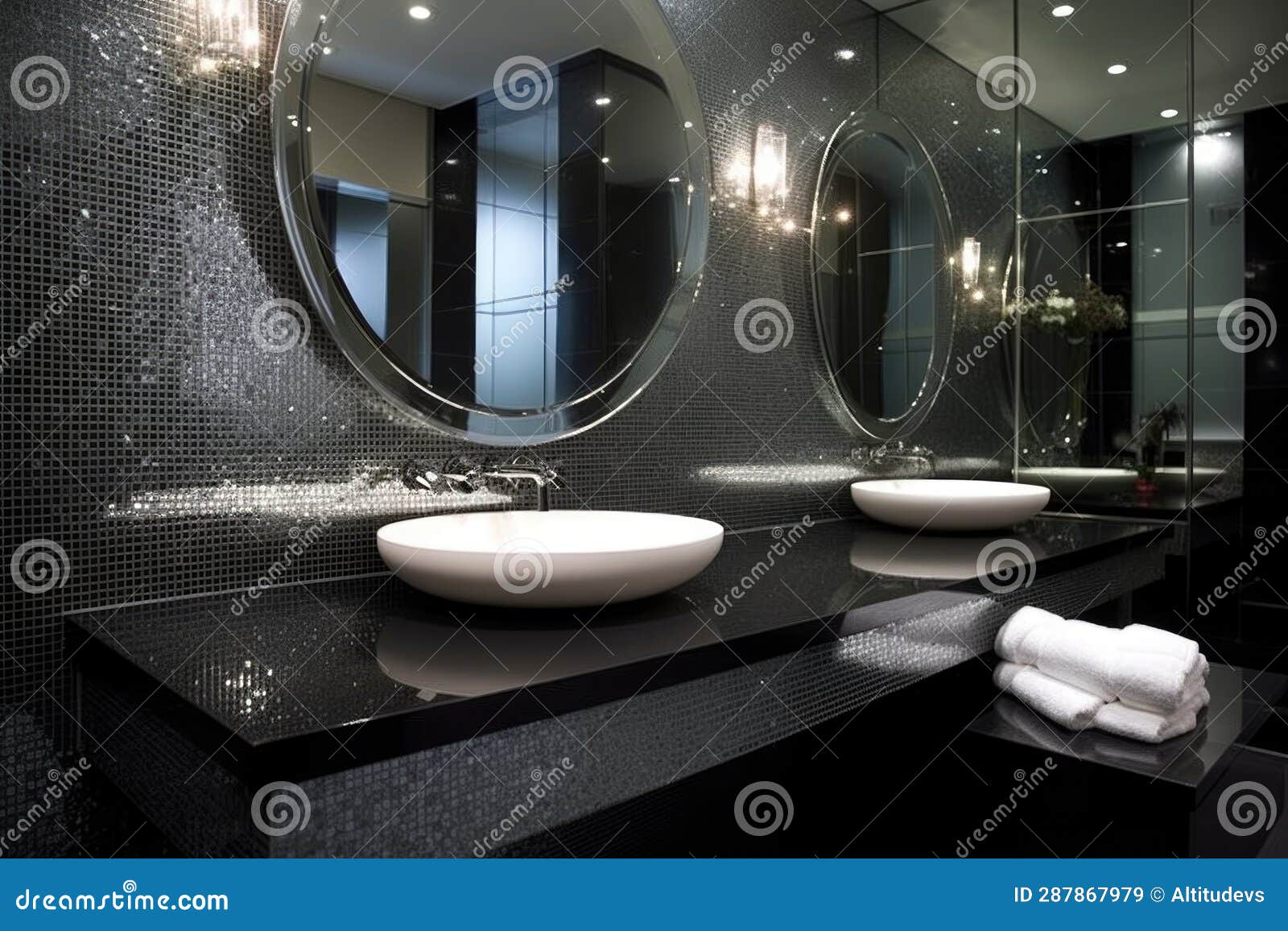 Mirror Reflecting a Sparkling Clean Bathroom Interior Stock ...