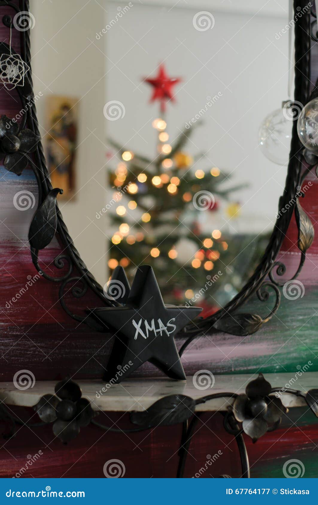 Mirror Reflection of Christmas Tree Stock Image - Image of fairy ...