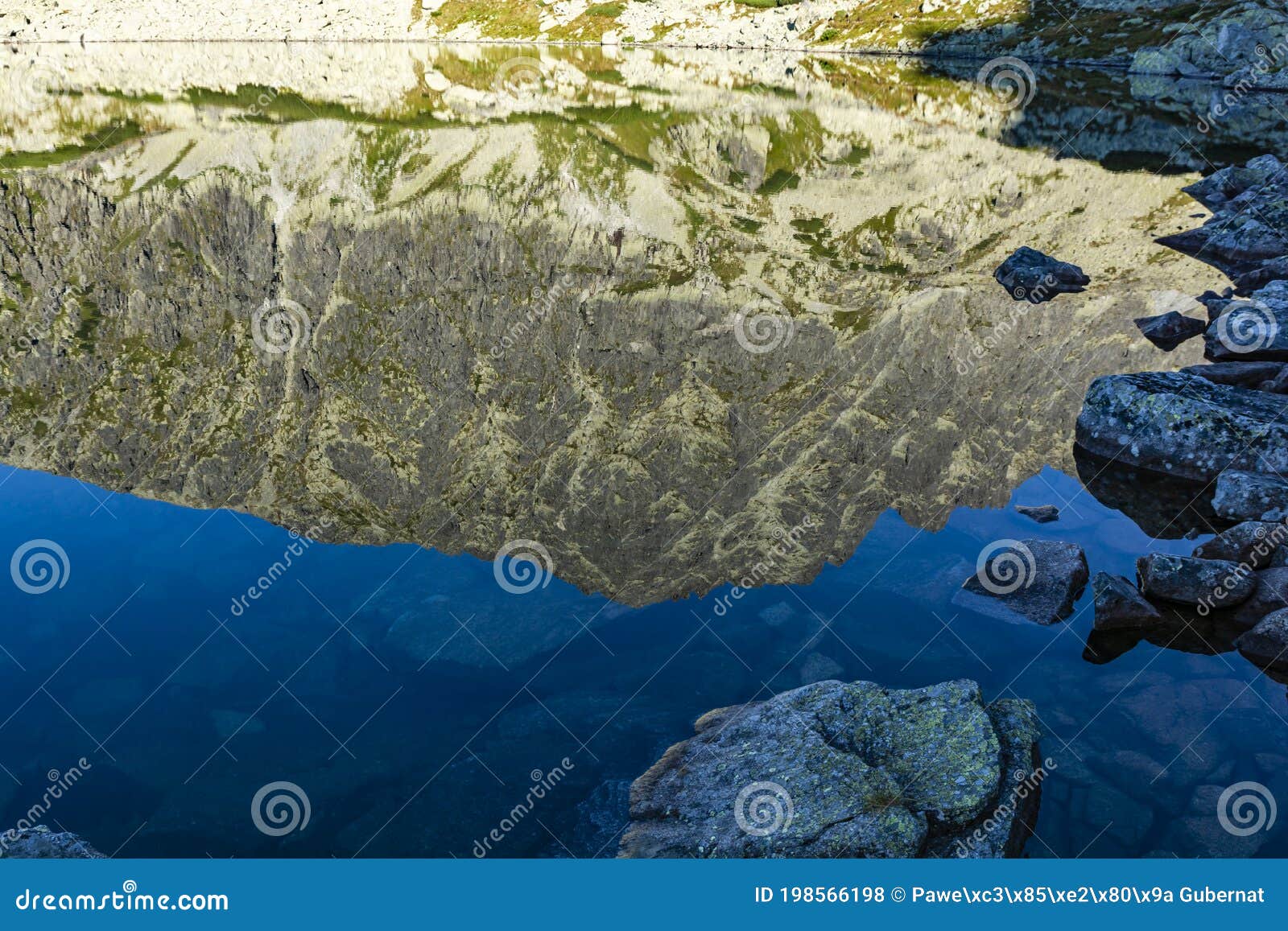 Mirror Reflection of the Mountain Ridge in the Lake`s Water Surface ...