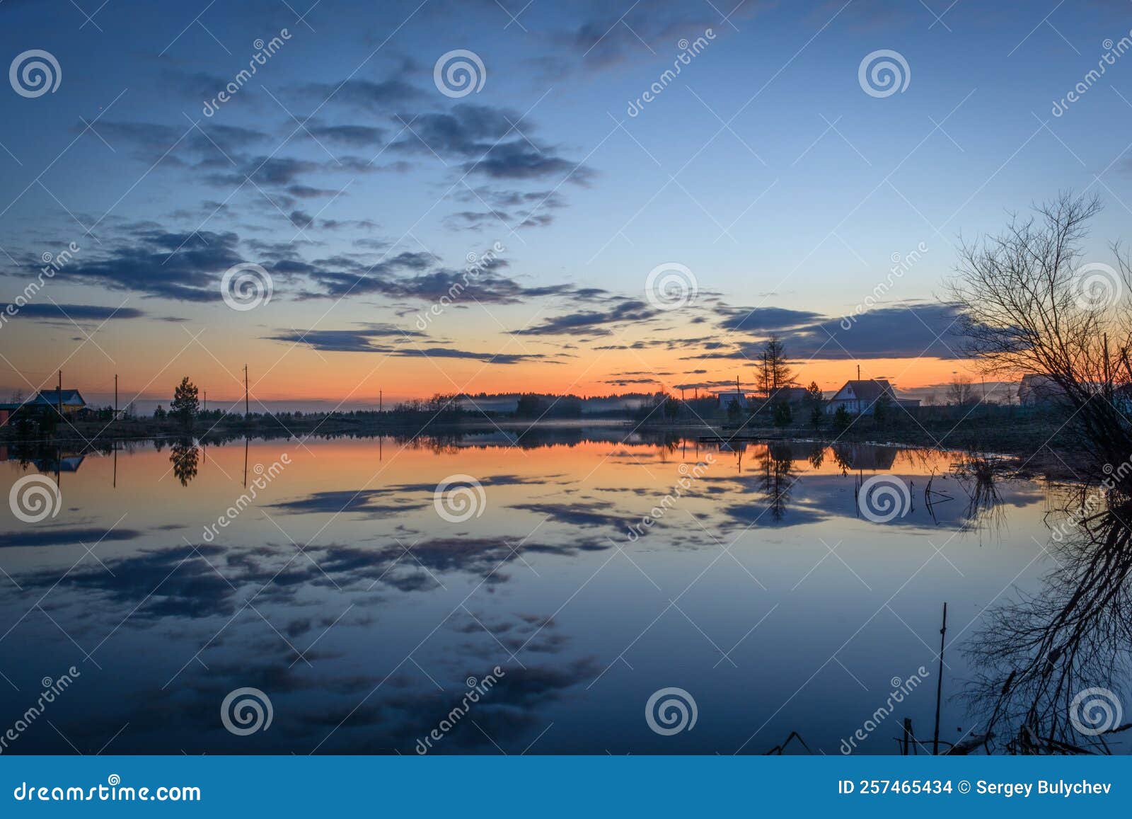 Mirror Reflection of the Sky in the Lake in the Evening at Sunset Stock ...