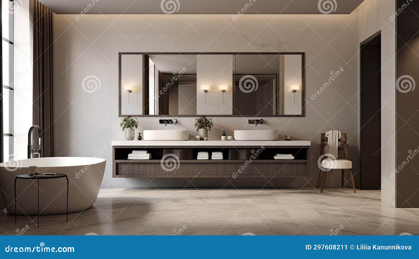 A Mirror in a Simple Bathroom, Designed in a Modern Minimalist Style ...