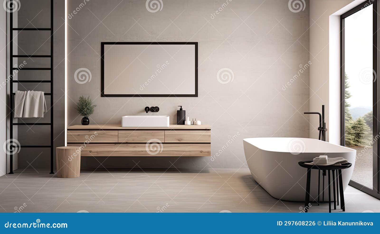 A Mirror in a Simple Bathroom, Designed in a Modern Minimalist Style ...