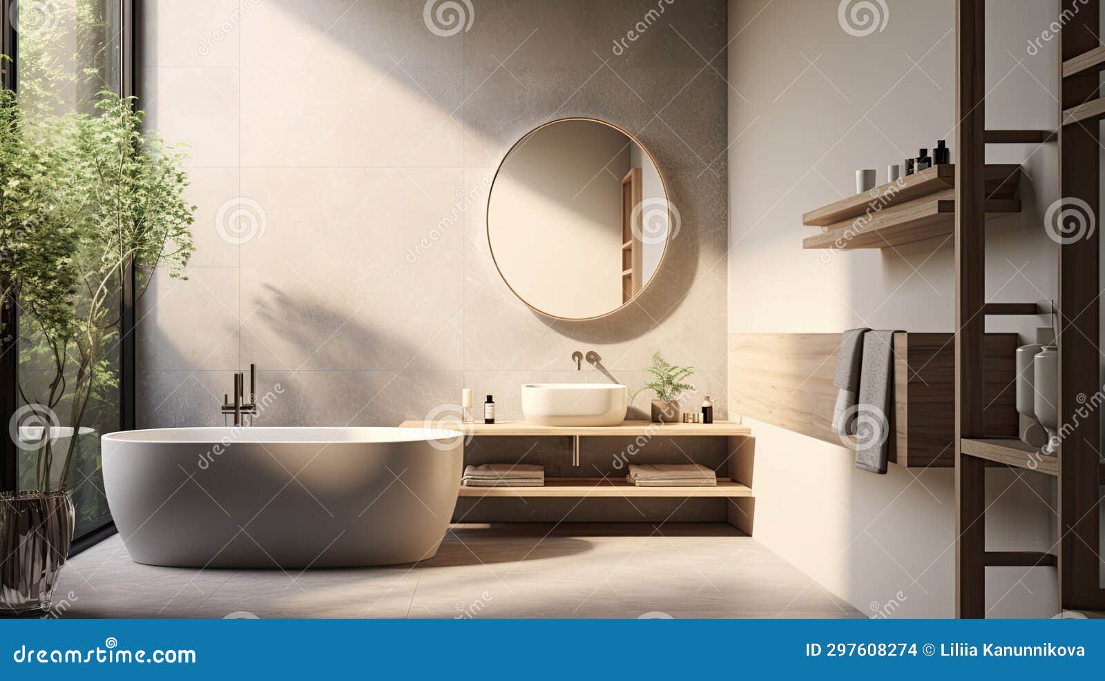 A Mirror in a Simple Bathroom, Designed in a Modern Minimalist Style ...