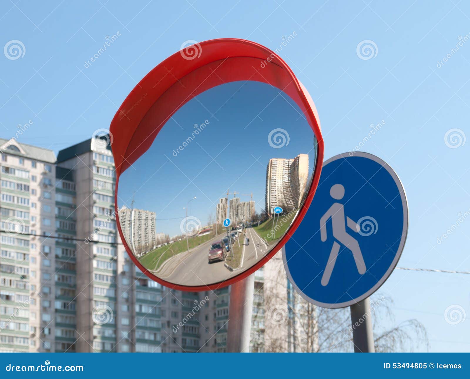 The Mirror is Spherical and Road Sign Stock Image - Image of spherical ...