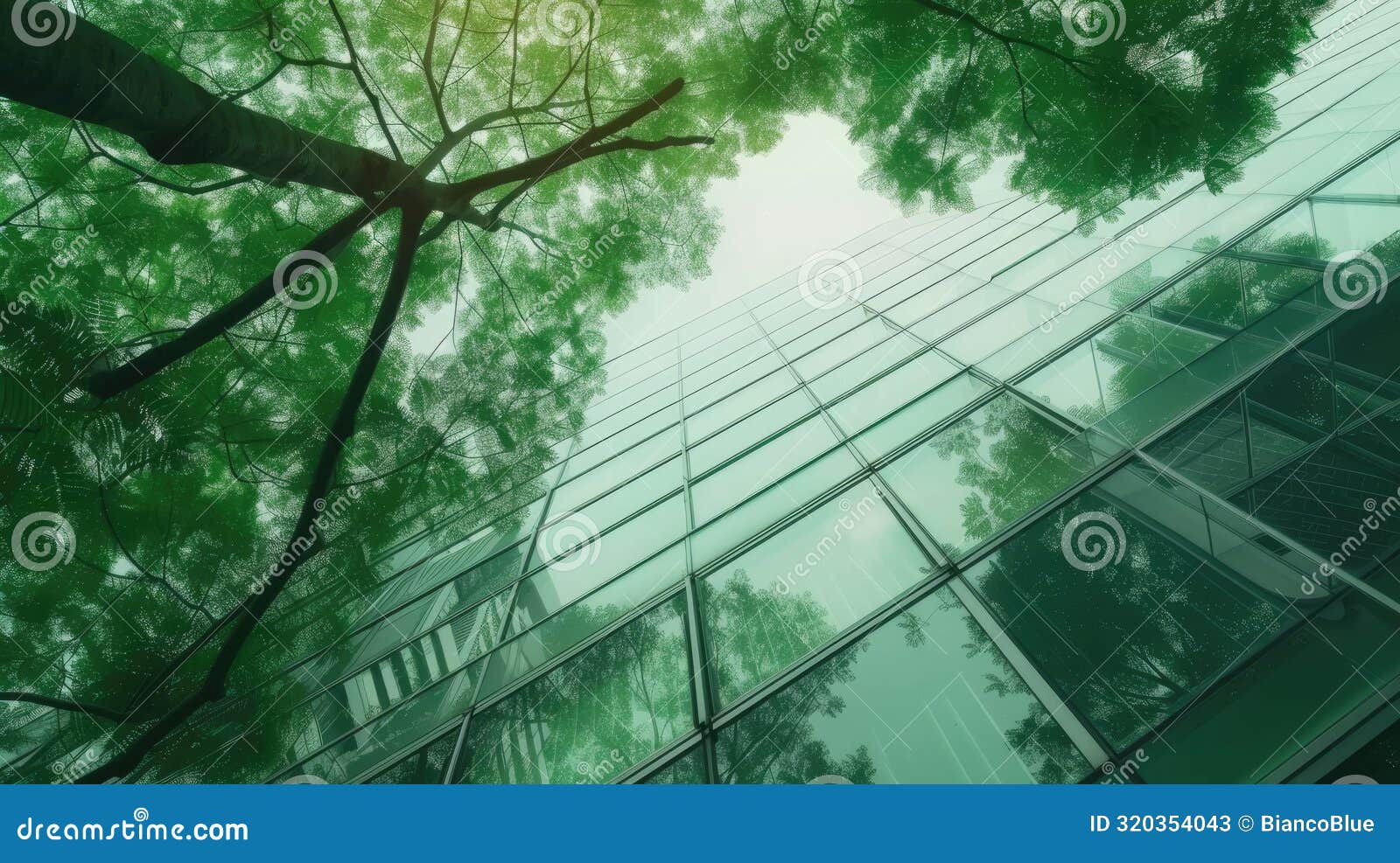 The Mirror Structure Reflect Light and Green Tree on Opposite Under Sun ...