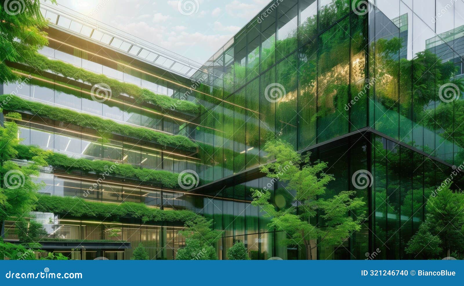 The Mirror Structure Reflect Light and Green Tree on Opposite Under Sun ...