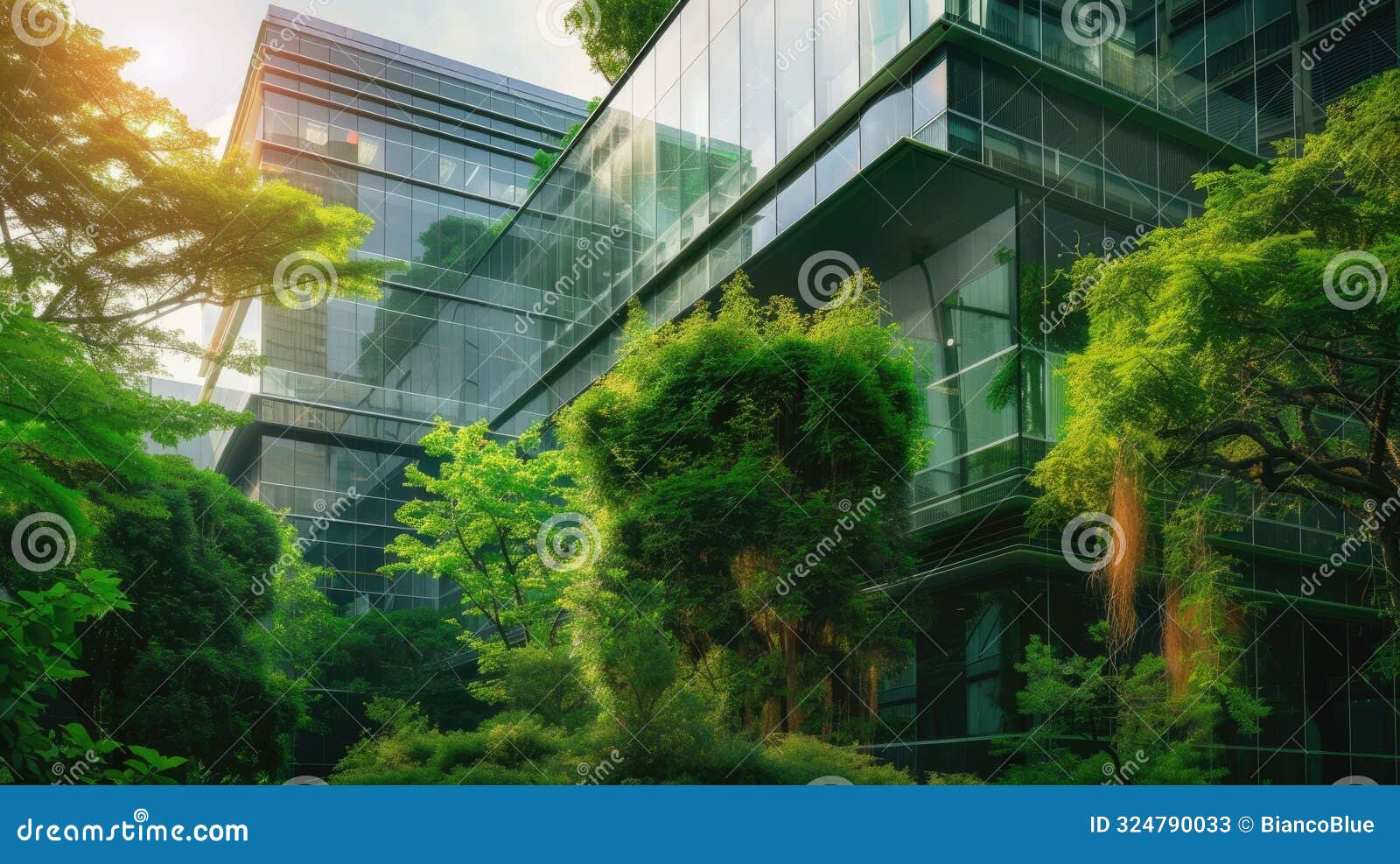 The Mirror Structure Reflect Light and Green Tree on Opposite Under Sun ...