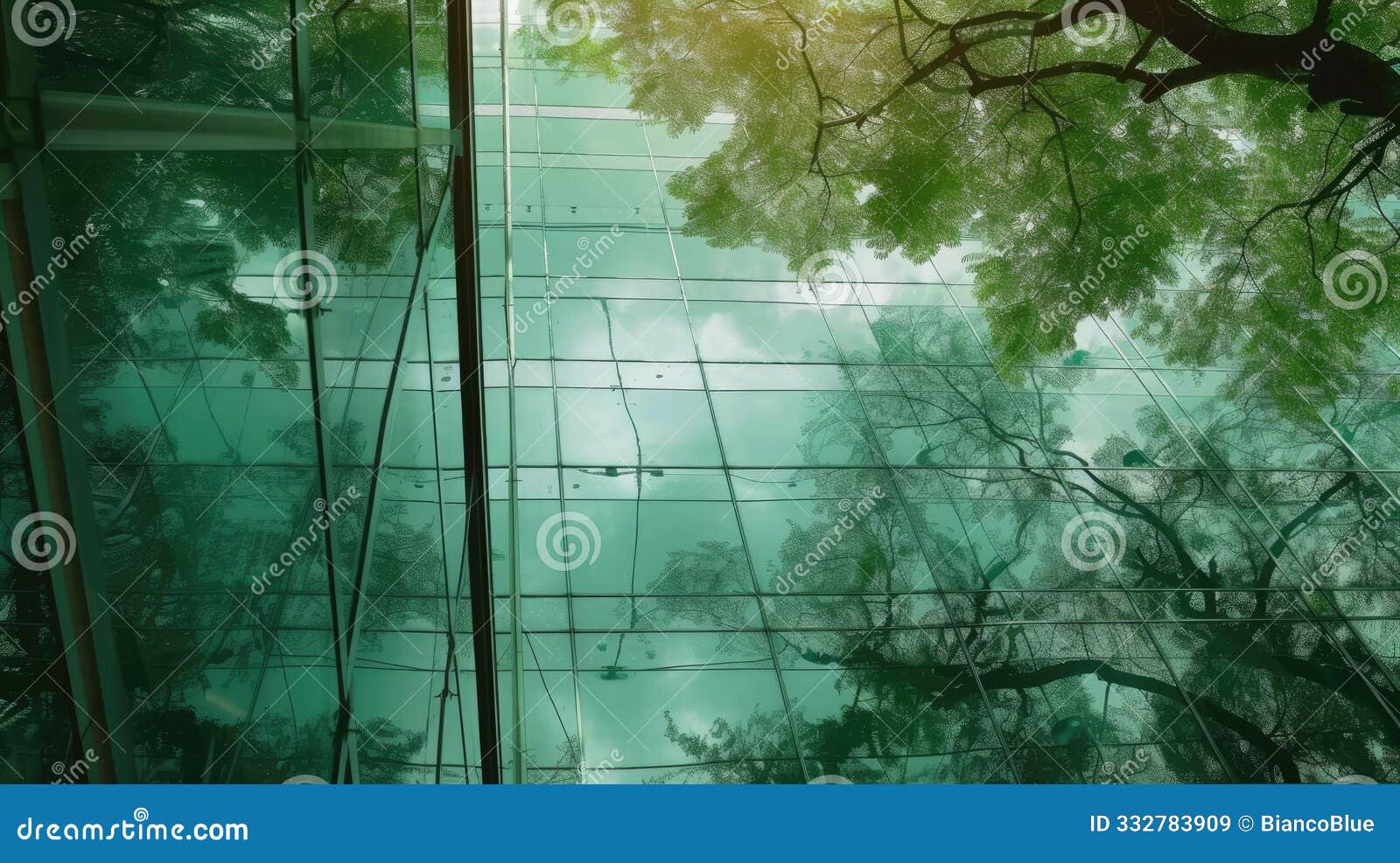 The Mirror Structure Reflect Light and Green Tree on Opposite Under Sun ...