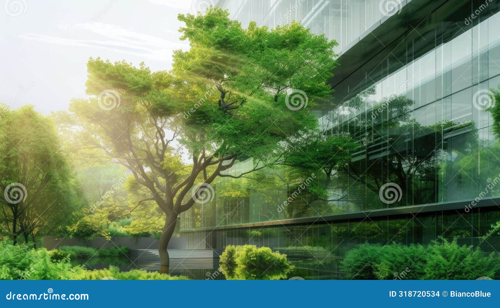 The Mirror Structure Reflect Light and Green Tree on Opposite Under Sun ...