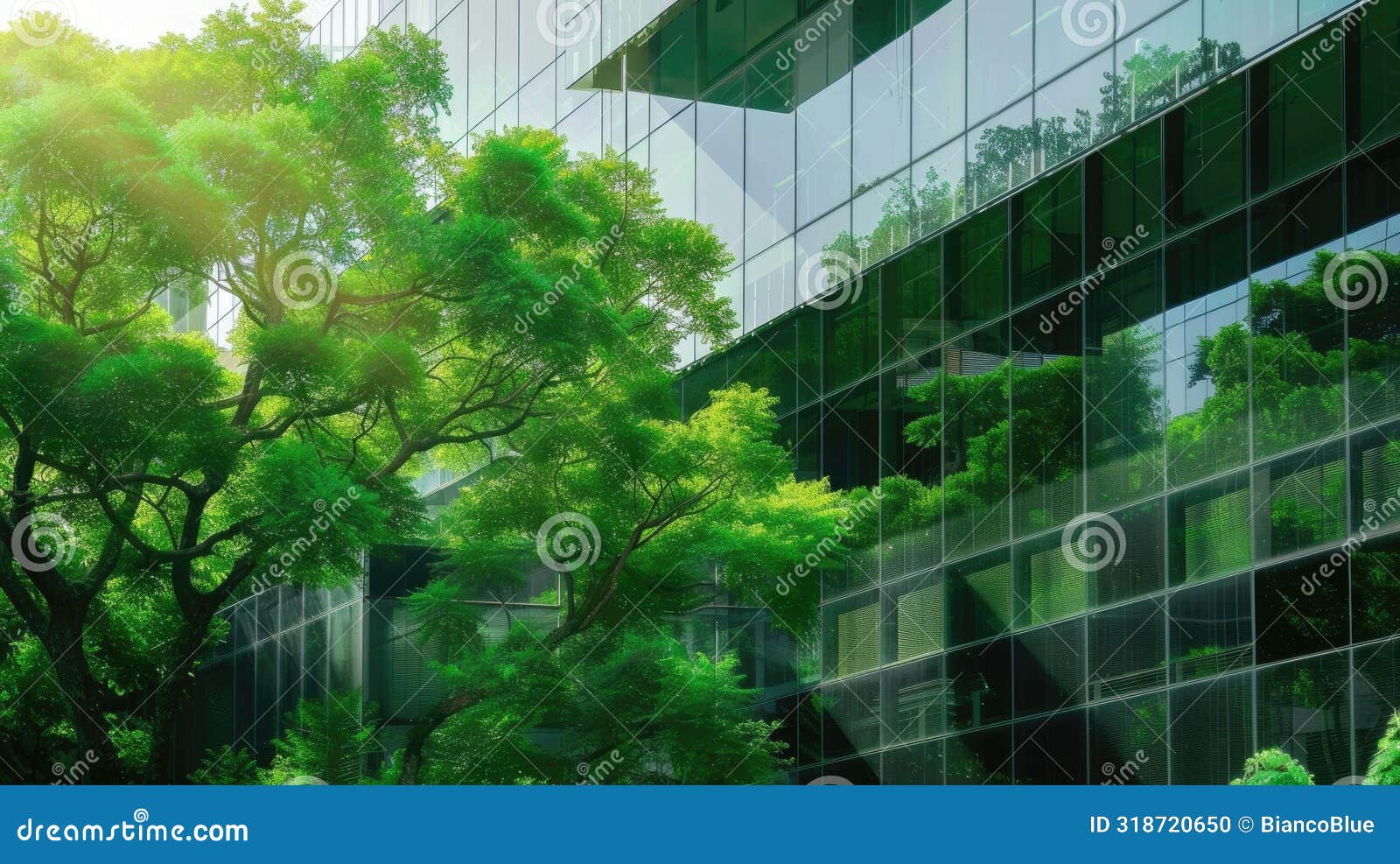 The Mirror Structure Reflect Light and Green Tree on Opposite Under Sun ...