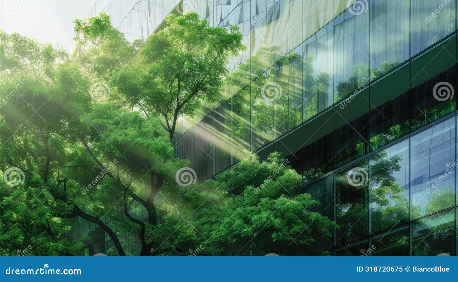 The Mirror Structure Reflect Light and Green Tree on Opposite Under Sun ...