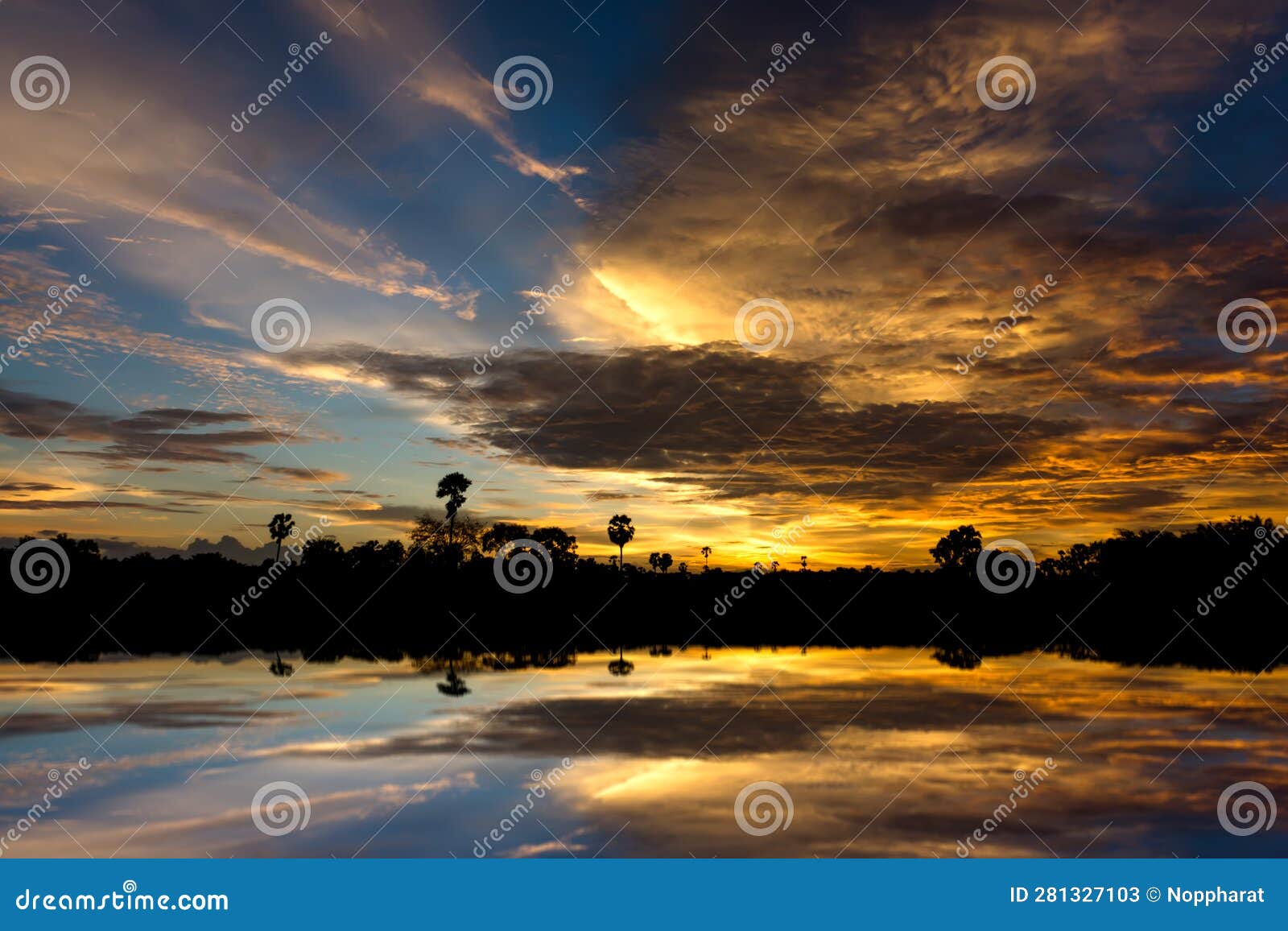 Mirror of Sunset Sky with Cloud Color Stock Image - Image of cloud ...