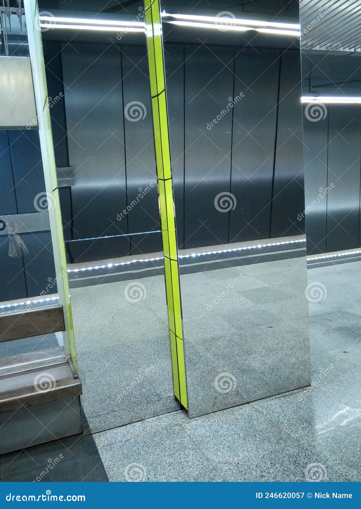 Mirror Surface of a Metal Support at a Metro Station Stock Image ...
