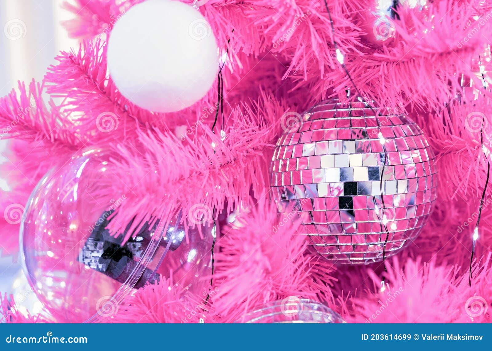 Mirrored Disco Balls on a Pink Christmas Tree Stock Image - Image of ...
