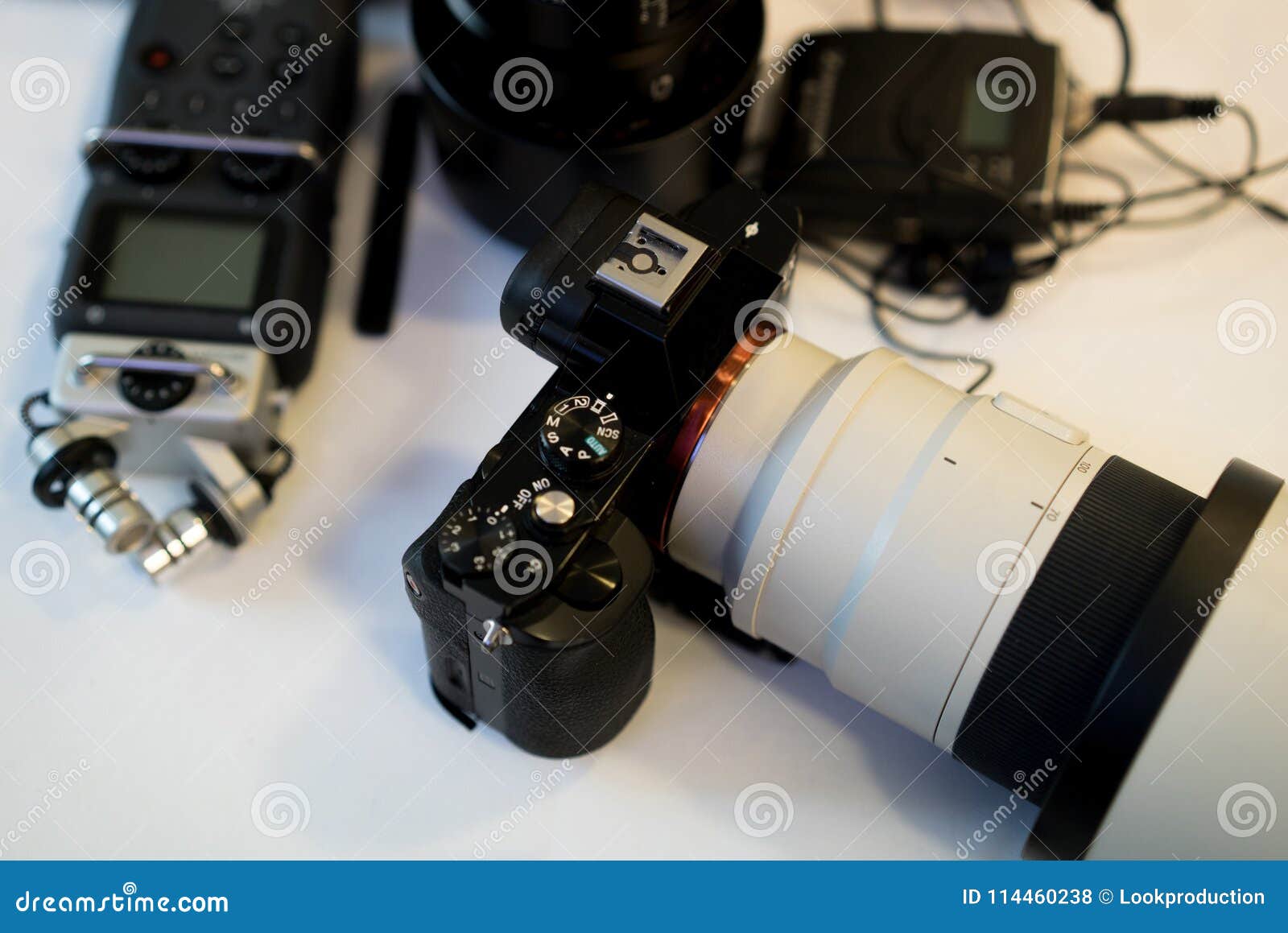 Mirrorless Camera and Sound Recorder Stock Photo - Image of indoors ...