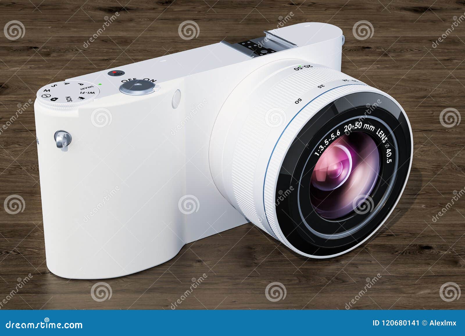 Mirrorless Digital Camera on the Wooden Table, 3D Rendering Stock Image ...
